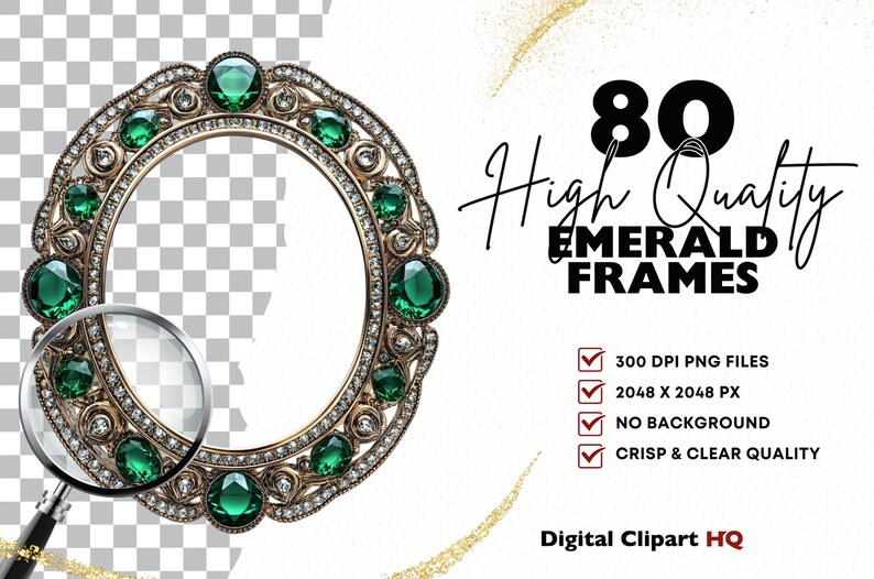 Emerald Frame Clipart Bundle, Green Gemstone PNG Frames, Ornate Vintage ...