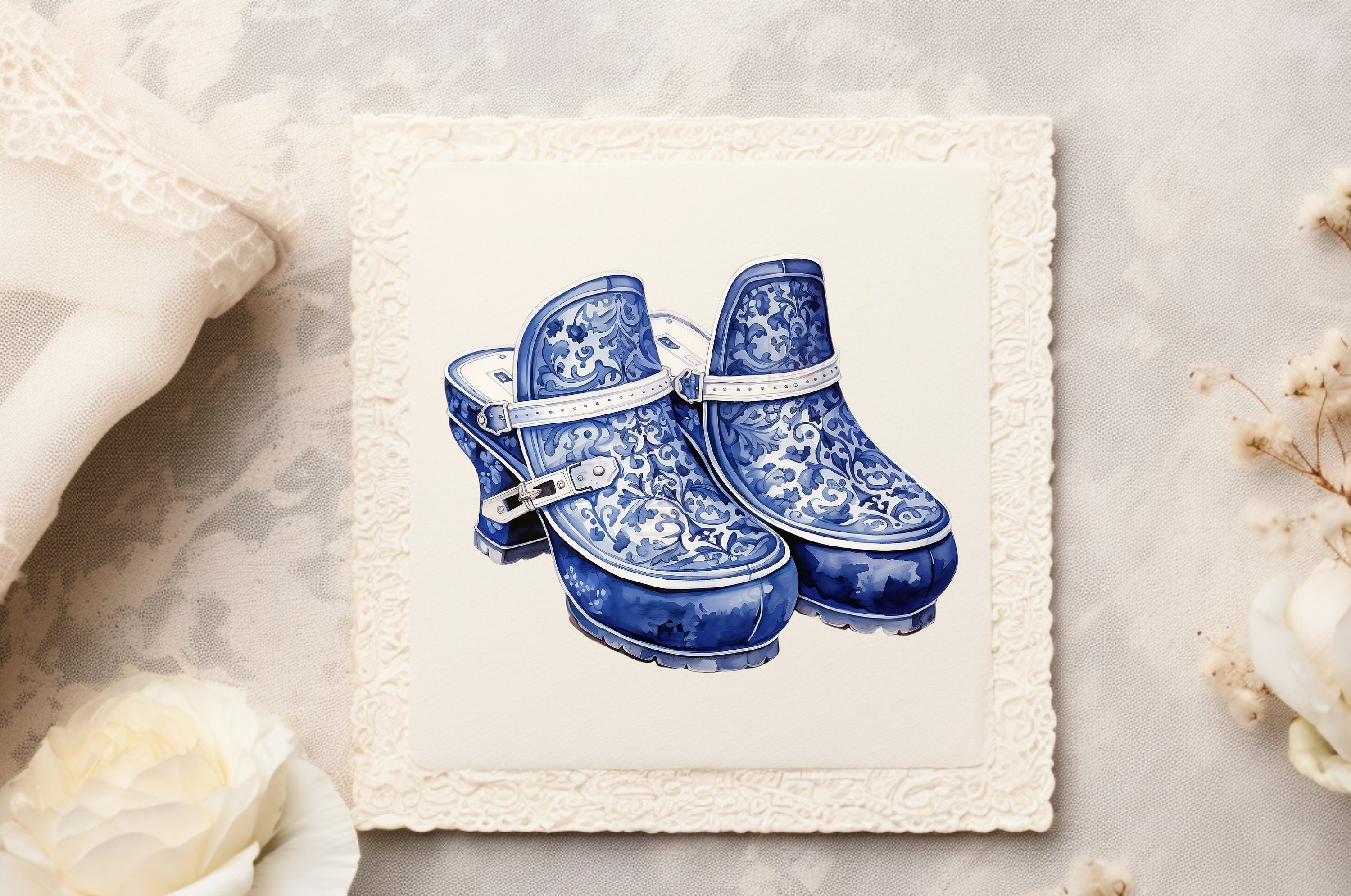 Delft Blue Clogs Clipart Bundle, Dutch Clogs PNG, Traditional Dutch ...
