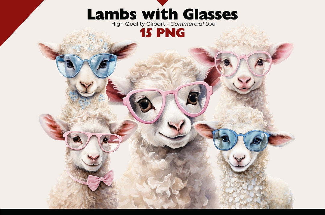 Lambs With Glasses Clipart Bundle, Cute Lamb PNG, Nursery Baby Sheep ...