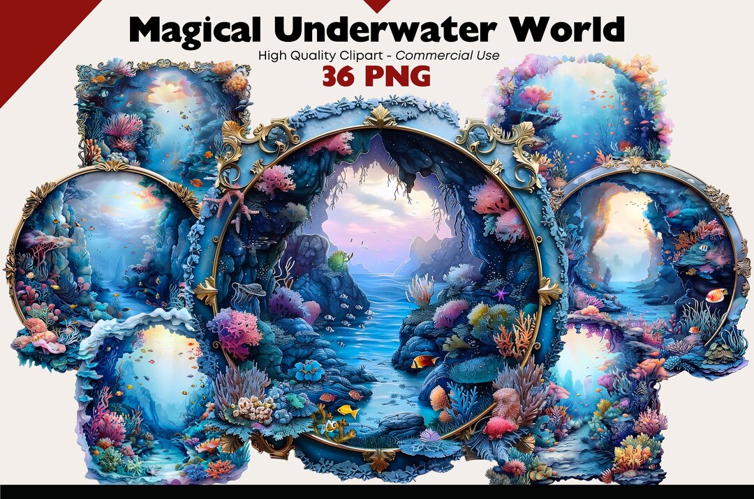 Magical Underwater Clipart Bundle Watercolor Sea Graphics Digital ...