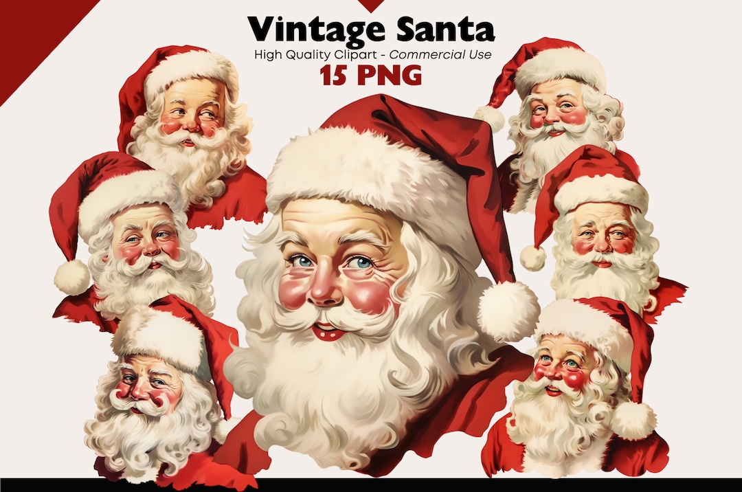 Vintage Santa Clipart Bundle, Old Style Santa PNG, Classic Santa Claus ...