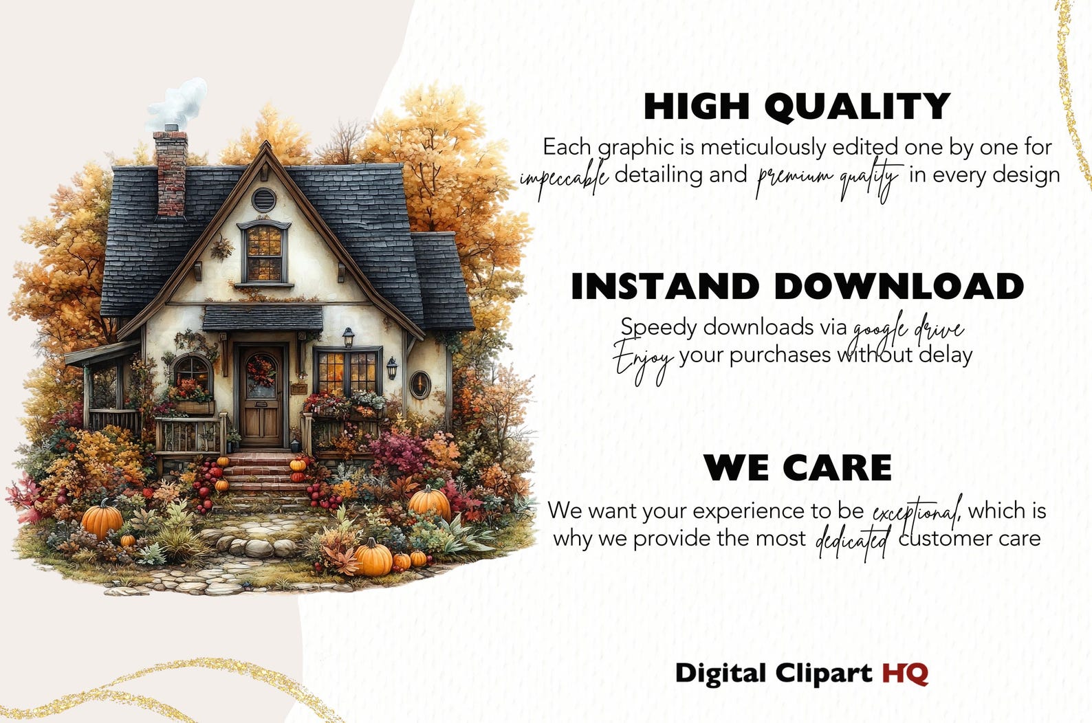 Autumn Cottage Clipart Bundle Fall Watercolor Countryside House Png ...