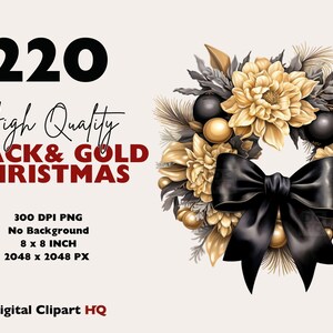 Black and Gold Christmas Clipart Bundle Watercolor Christmas PNG ...