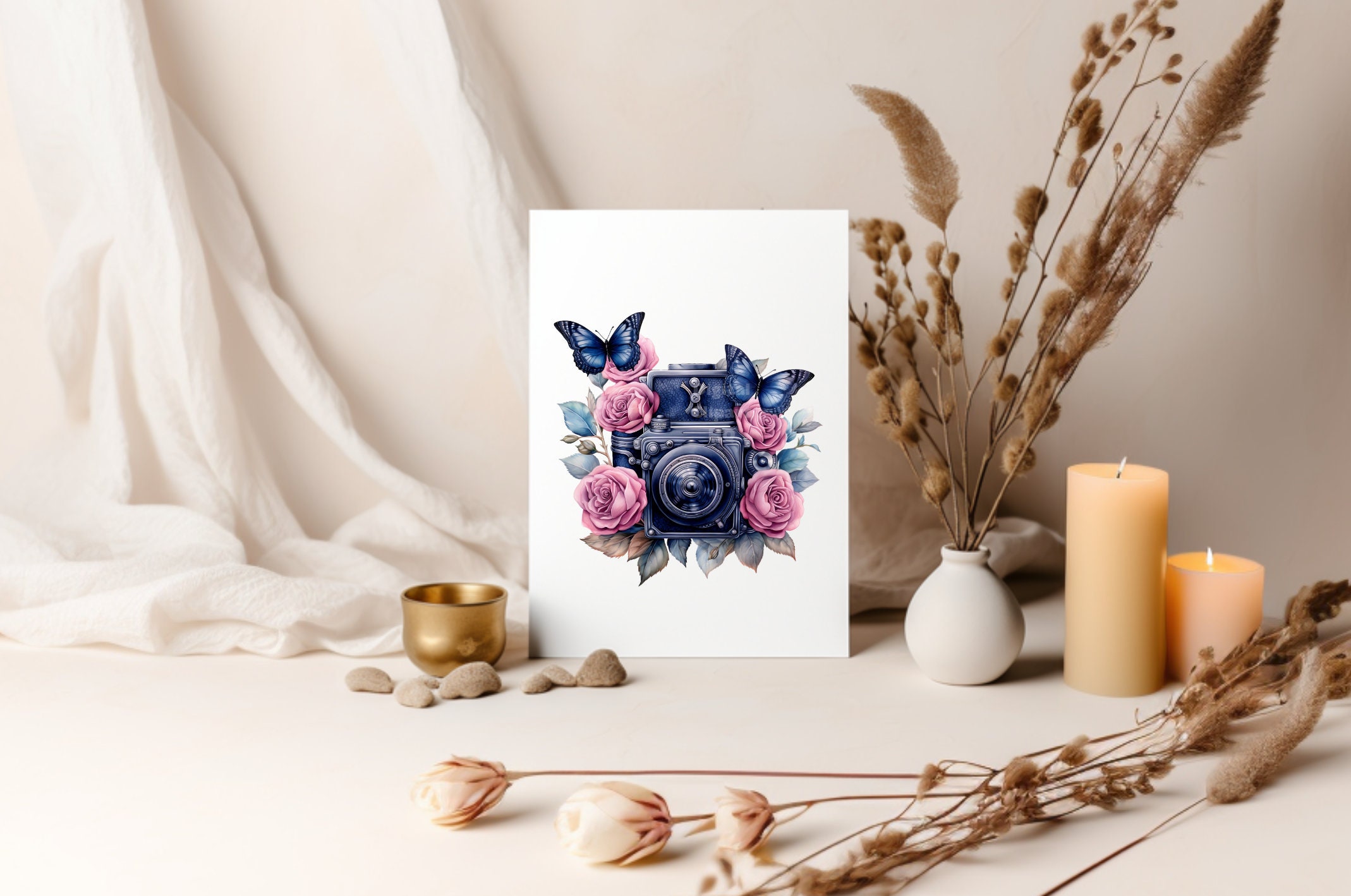 Vintage Camera Clipart Set Floral Blue Camera Watercolor - Etsy