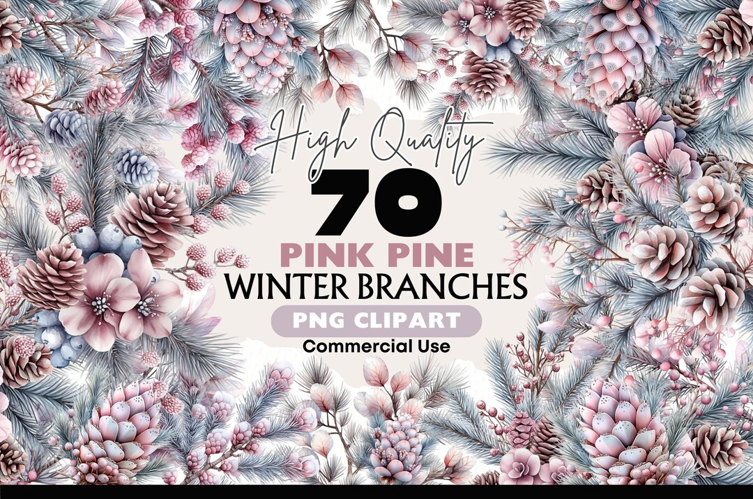 70 Pink Pine Branch Clipart Watercolor Winter Pine PNG Holiday ...