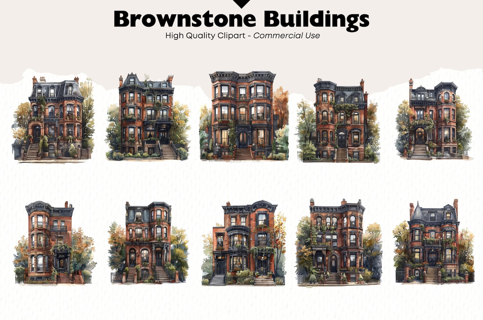 Brownstone Building Clipart Bundle Manhattan Apartment Buildings ...