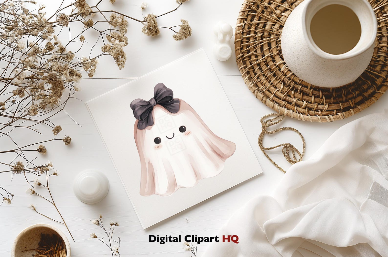 Cute Ghost Clipart Bundle Watercolor Spooky Season Graphics Digital ...