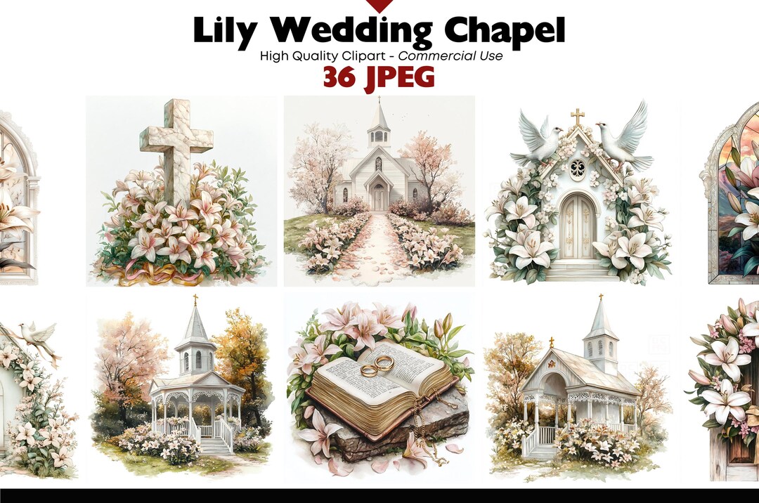 Floral Wedding Chapel JPEG Clipart Commercial Use Lily Church Graphics ...
