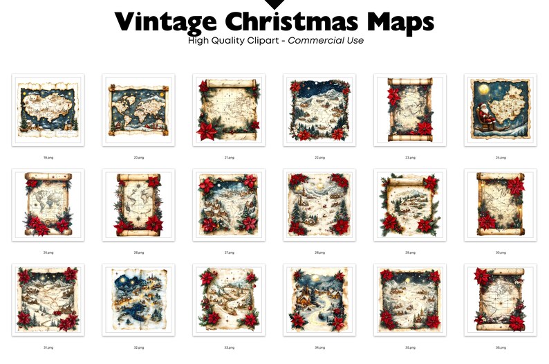 Vintage Christmas Map Clipart PNG, Holiday Treasure Map PNG, Santa Map ...