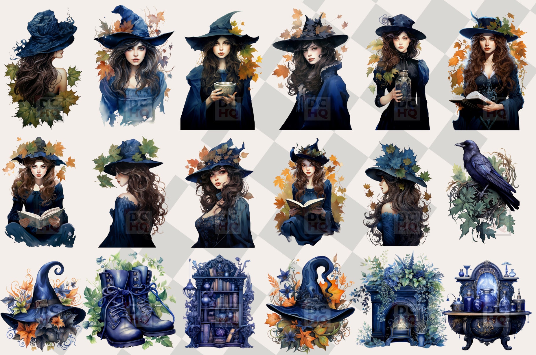 Magical Witch Clipart Bundle Whimsical Witches PNG Blue - Etsy