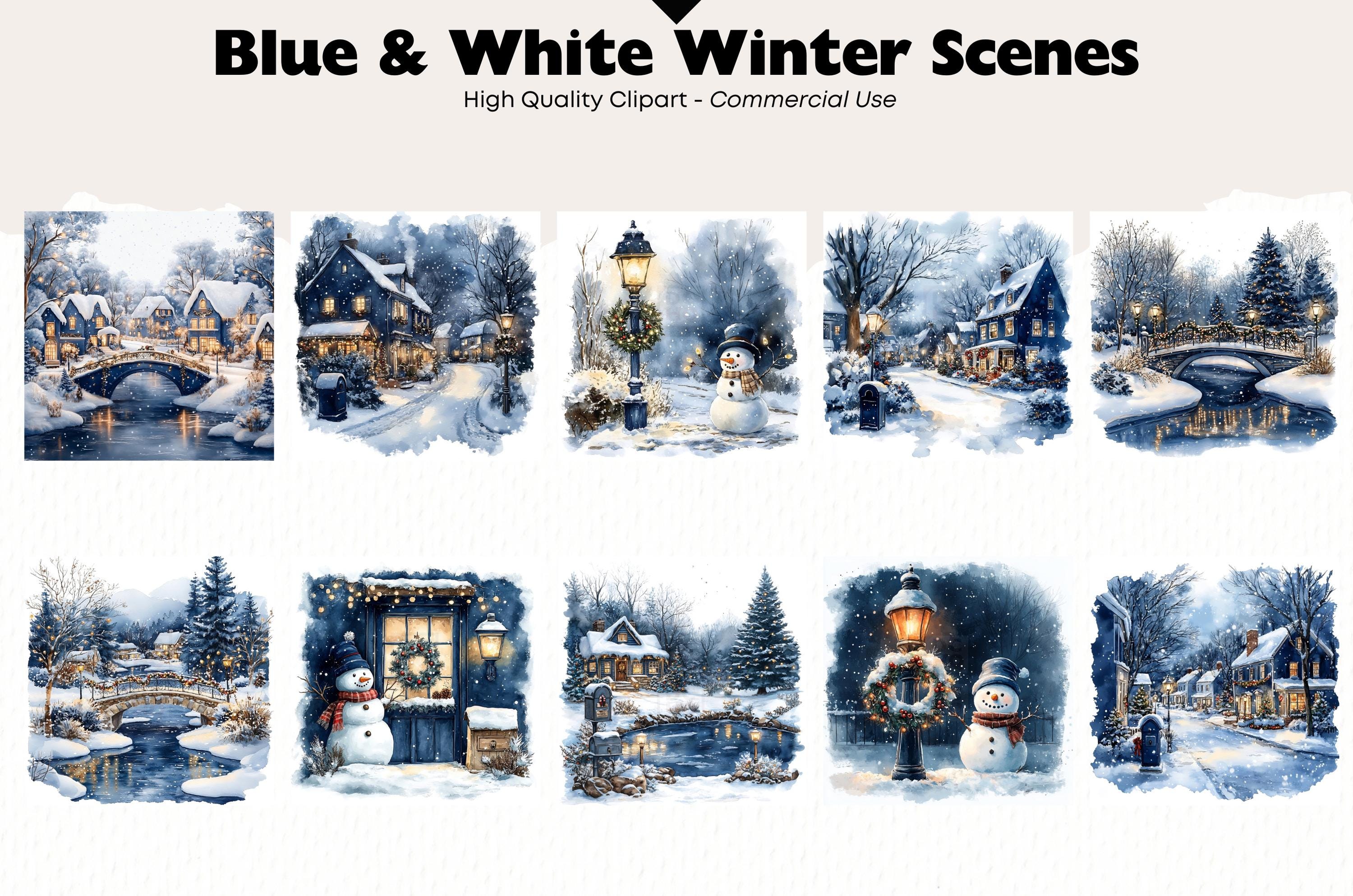 Winter Scenes Clipart Bundle Snowy Landscapes Graphics Digital Download ...