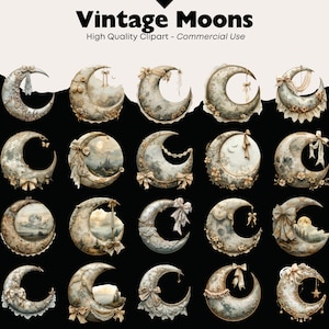 Vintage Fantasy Moons Clipart Bundle, Victorian Moon Watercolor ...