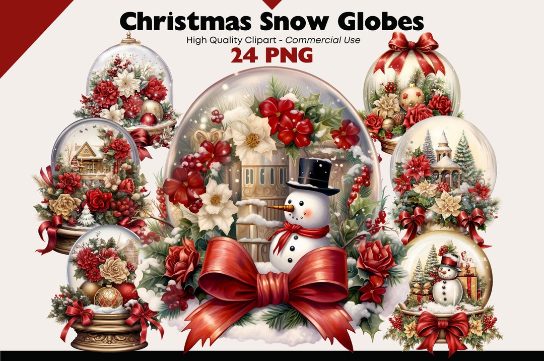 Christmas Snow Globes Clipart Bundle, Beautiful Vintage Snowglobe PNG ...