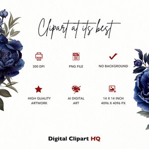 Blue Peony Clipart Bundle, Watercolor Peonies Clipart Graphics Set ...