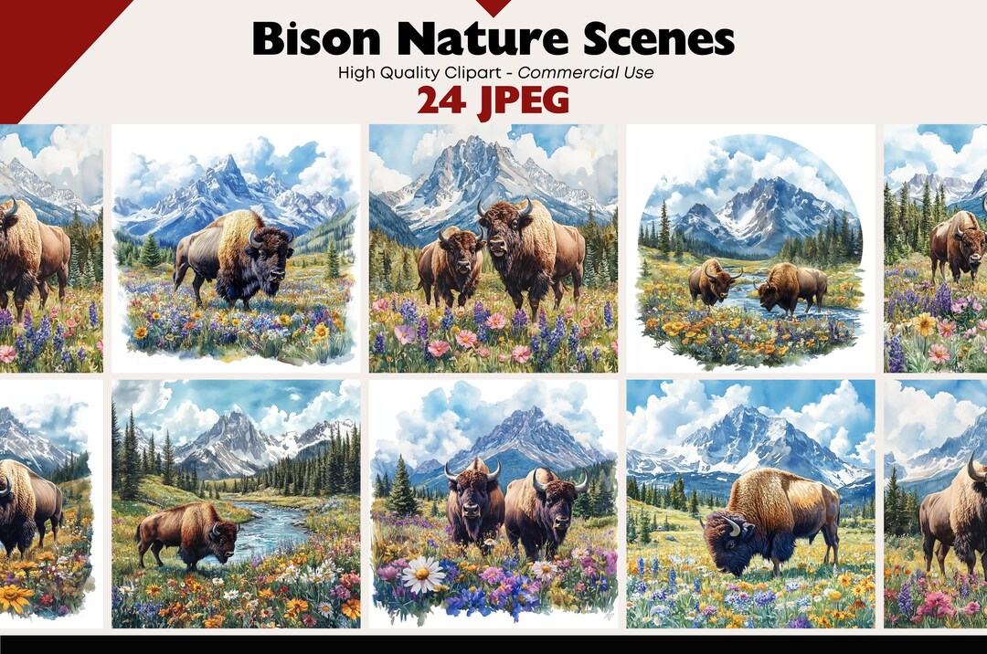 Bison Clipart Bundle Nature Scenes Art Woodland Animals Digital ...