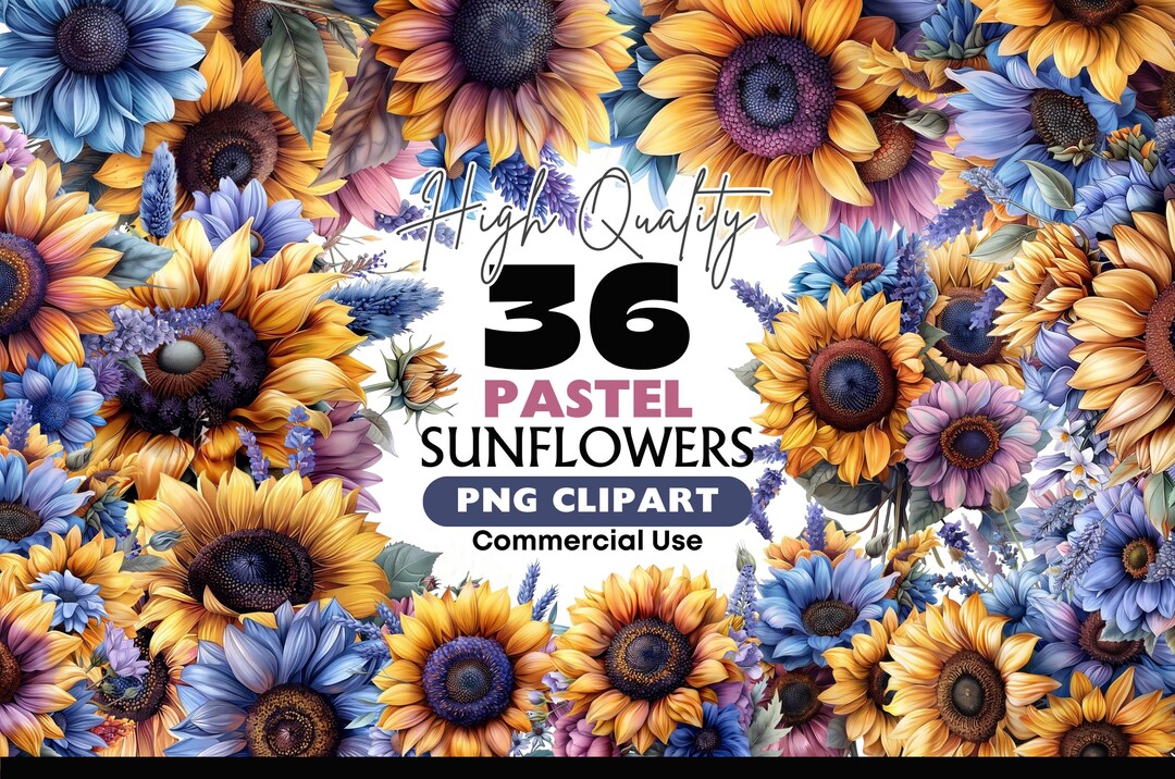 Pastel Sunflower Clipart Bundle Watercolor Autumn Flower PNG Digital ...