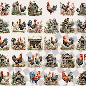 Chicken Coop Clipart Bundle, Spring Chicken Watercolor, Chicken Farm ...