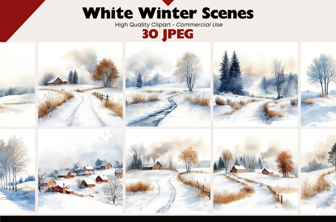 Winter Scenes Clipart Bundle Snowy Landscapes Graphics Digital Download ...