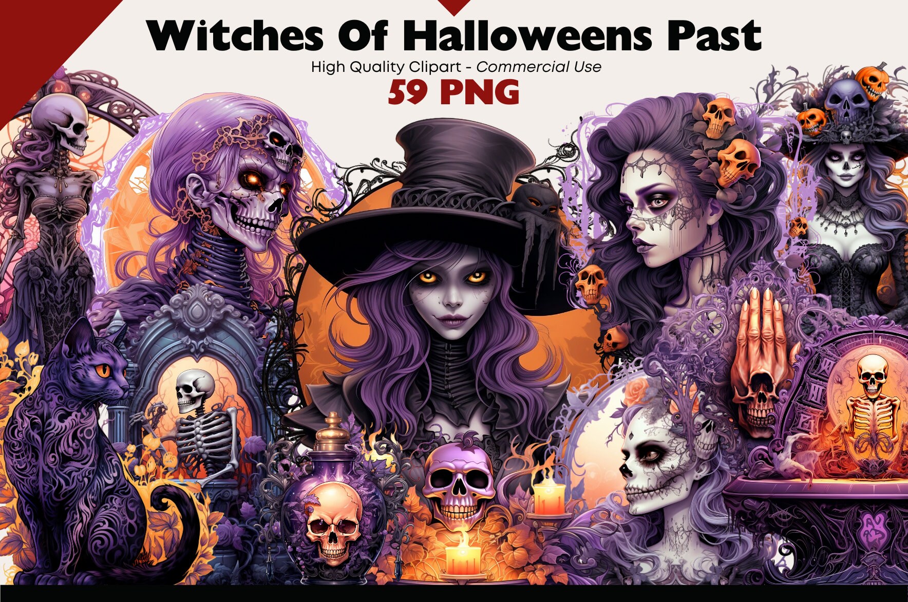 Halloween Witch Clipart Bundle Zombie Witch PNG Scary - Etsy