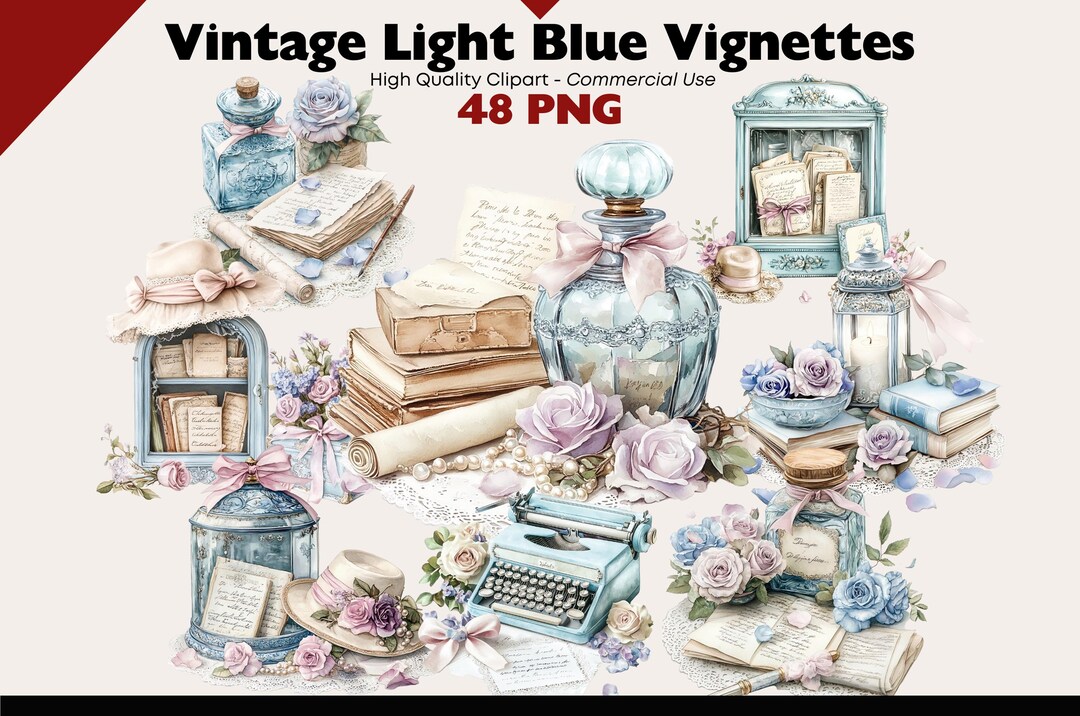 Vintage Blue Vignettes PNG Clipart Commercial Use Scrap Art Graphics ...