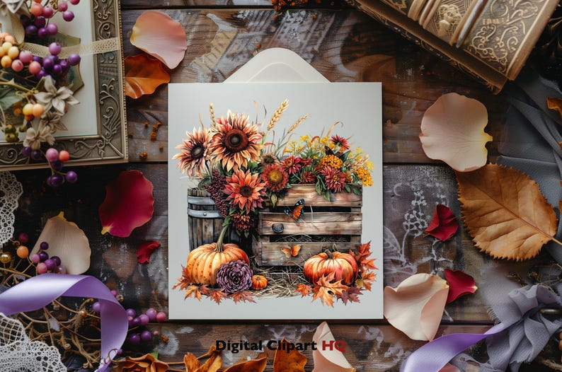 Rustic Autumn Clipart Bundle Watercolor Countryside Graphics Digital ...