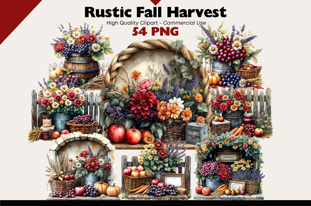 Rustic Fall Harvest Clipart Autumn Pumpkins PNG Farmers Market ...