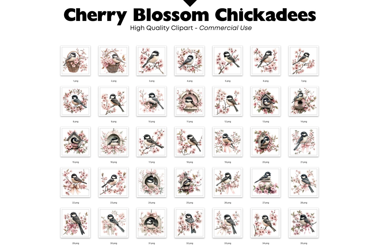 Cherry Blossom Chickadees Clipart – 70 Romantic Spring Bird Pngs for ...