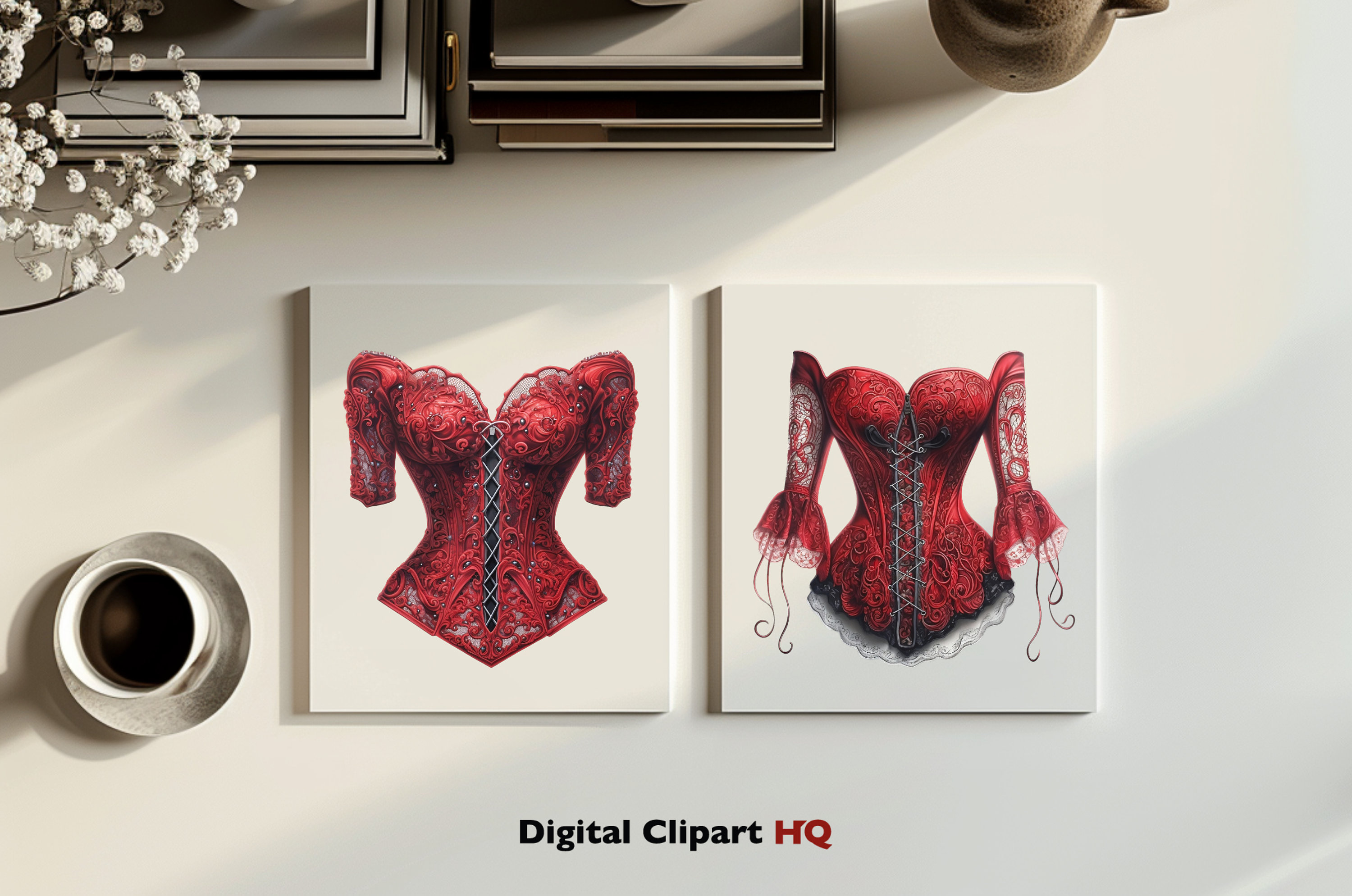 Satin Red Corsets Bundle Watercolor Vintage Corset Graphics Digital ...
