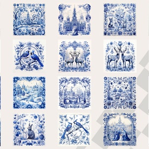Christmas Delftware Big Clipart Bundle, Vintage Blue Delft Style ...