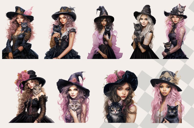 Beautiful Witch Clipart Bundle Cat Witch PNG Pet Witch - Etsy