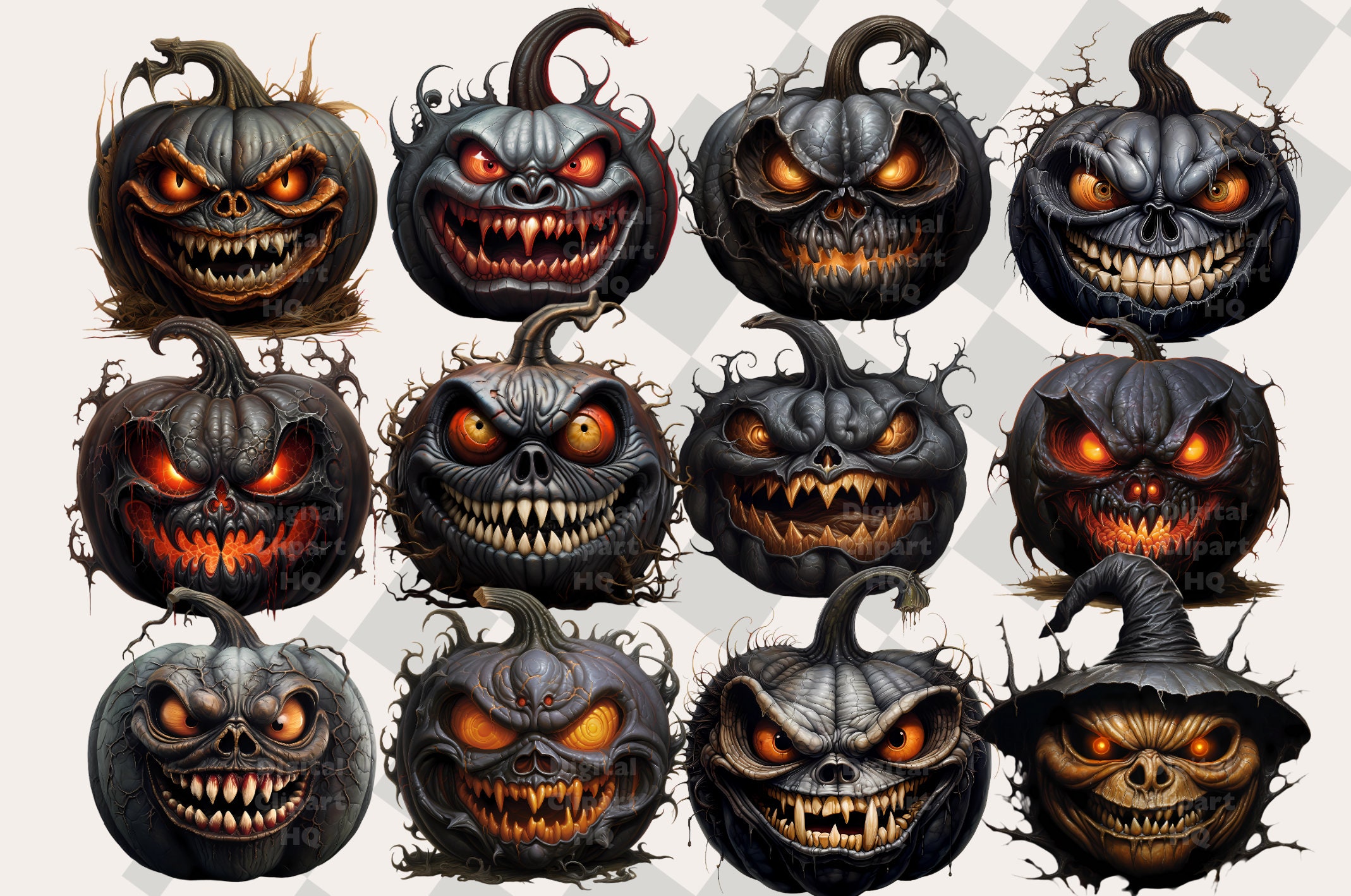 Scary Pumpkin Clipart Black Pumpkin PNG Halloween - Etsy
