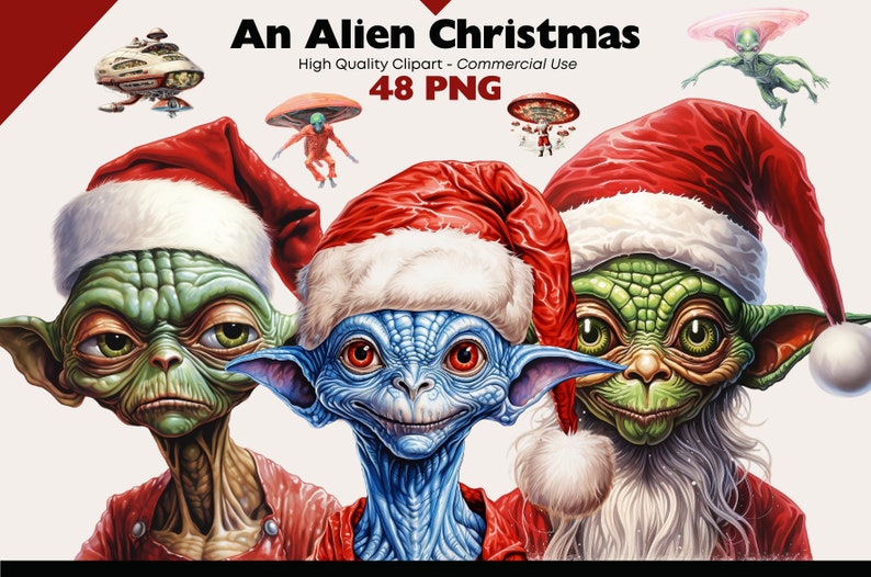 Alien Christmas Clipart Bundle Whimsical Alien Illustration - Etsy