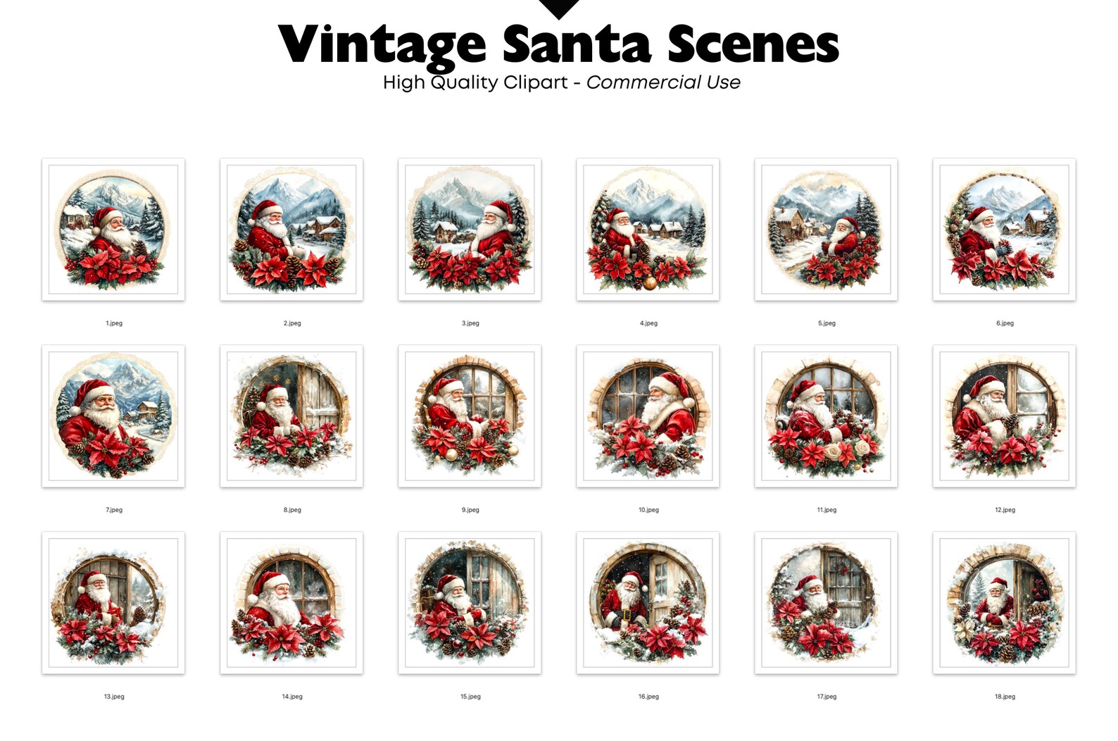 Vintage Santa Scenes JPEG Clipart Christmas Art Holiday Santa Claus ...