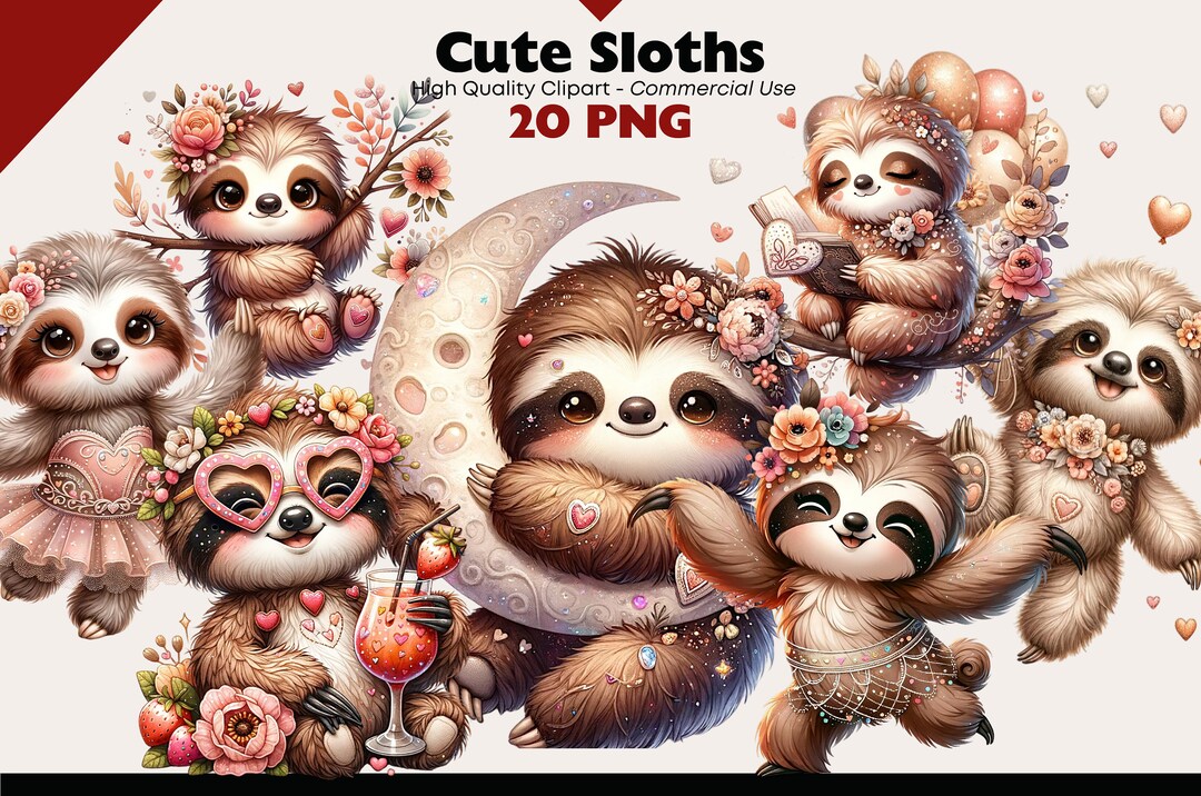 Cute Sloth Clipart, Printable Dancing Sloth PNG, Adorable Sloth With ...