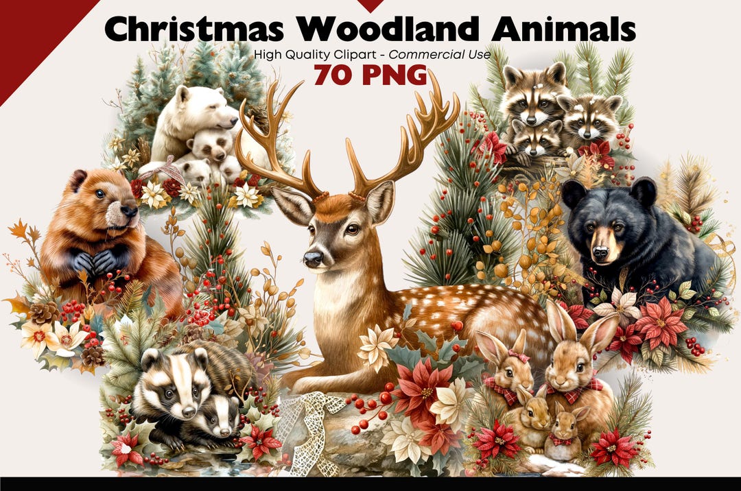 Christmas Woodland Animal Clipart Bundle Traditional Winter Graphics ...