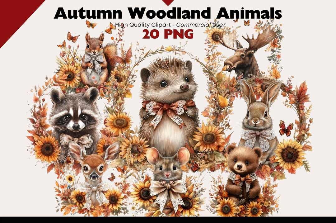 20 Autumn Woodland Animal Clipart Bundle – Cozy Forest Pngs for Fall ...