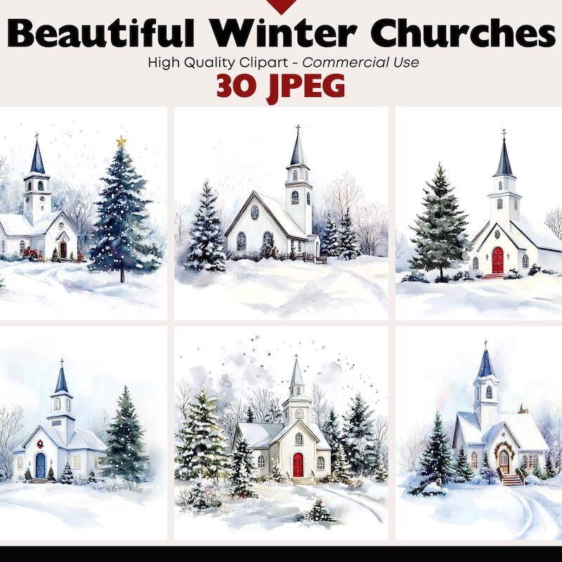 Snowy Church - Etsy