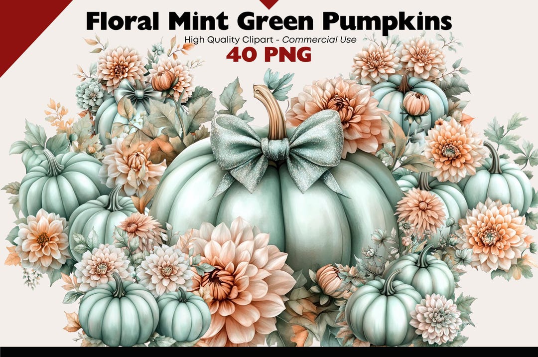 Mint Green Pumpkins Clipart Bundle Autumn Watercolor Png Pumpkin and ...