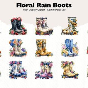 Floral Rain Boots Clipart Bundle, Garden Boots Watercolor, Cute ...