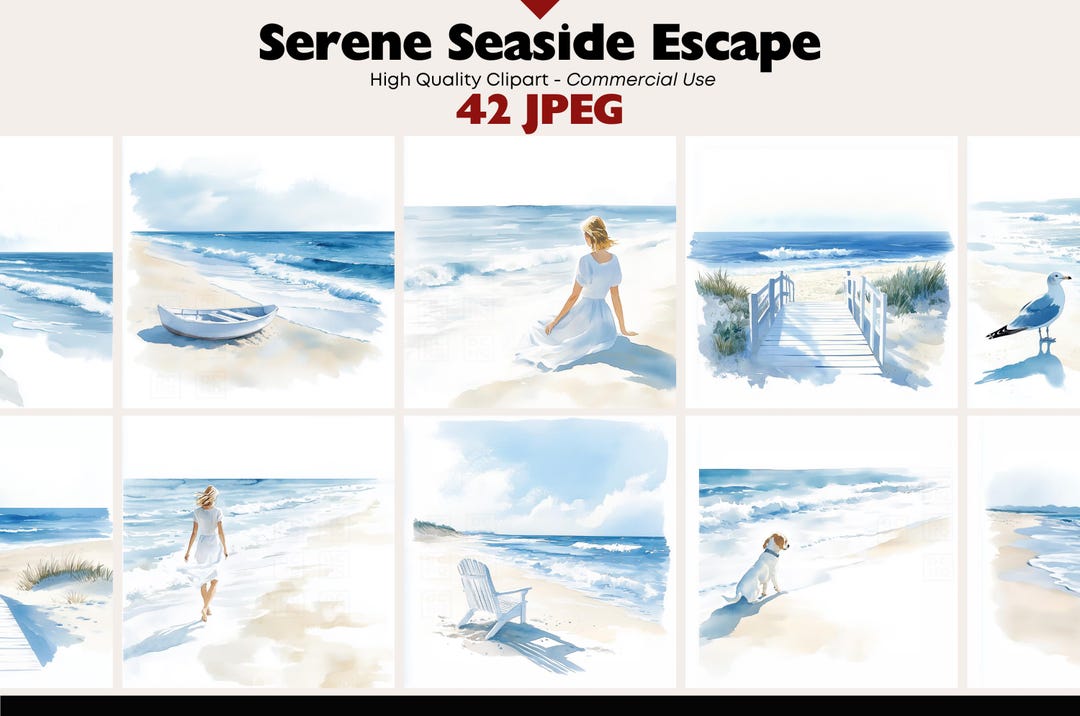 Serene Seaside Scenes Clipart Bundle Coastal Beach Landscape Graphics ...