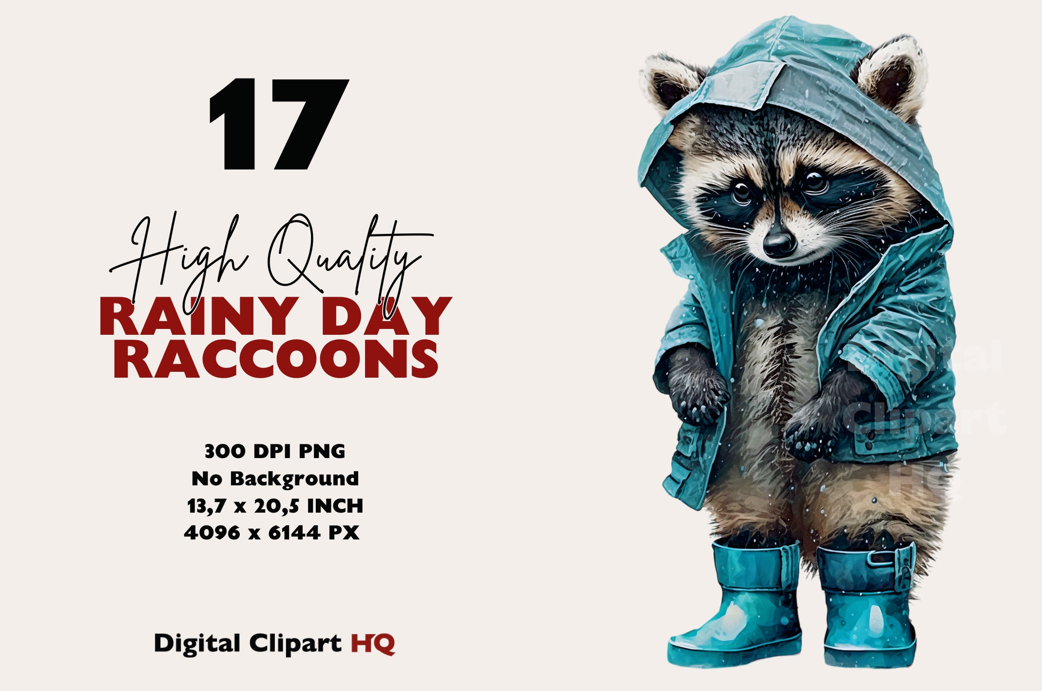 Rainy Raccoon Clipart Bundle Blue Raincoat Watercolor Clipart - Etsy