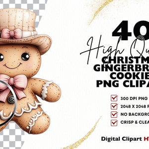 40 Gingerbread Cookie Clipart Bundle Christmas Girl PNG Watercolor ...