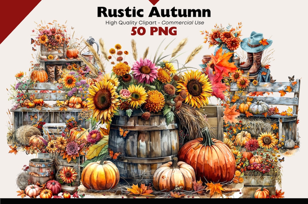 Rustic Autumn Clipart Bundle Watercolor Countryside Graphics Digital ...