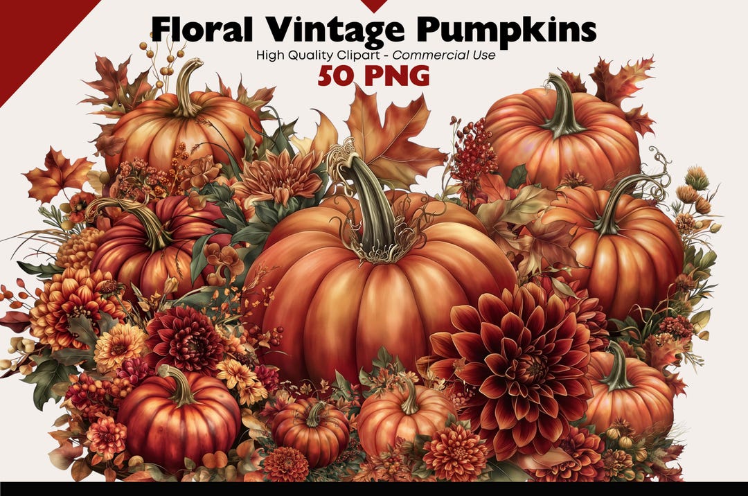 Vintage Pumpkins Clipart Bundle Fall Decorations Watercolor Png Pumpkin ...