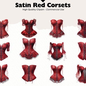 Satin Red Corsets Bundle Watercolor Vintage Corset Graphics Digital ...