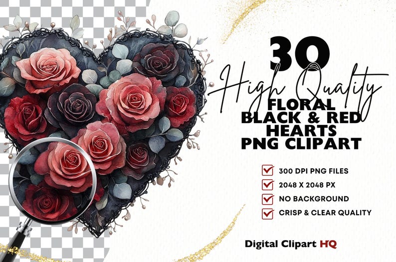 Floral Heart Clipart Bundle Watercolor Valentines Day Decor PNG Love ...