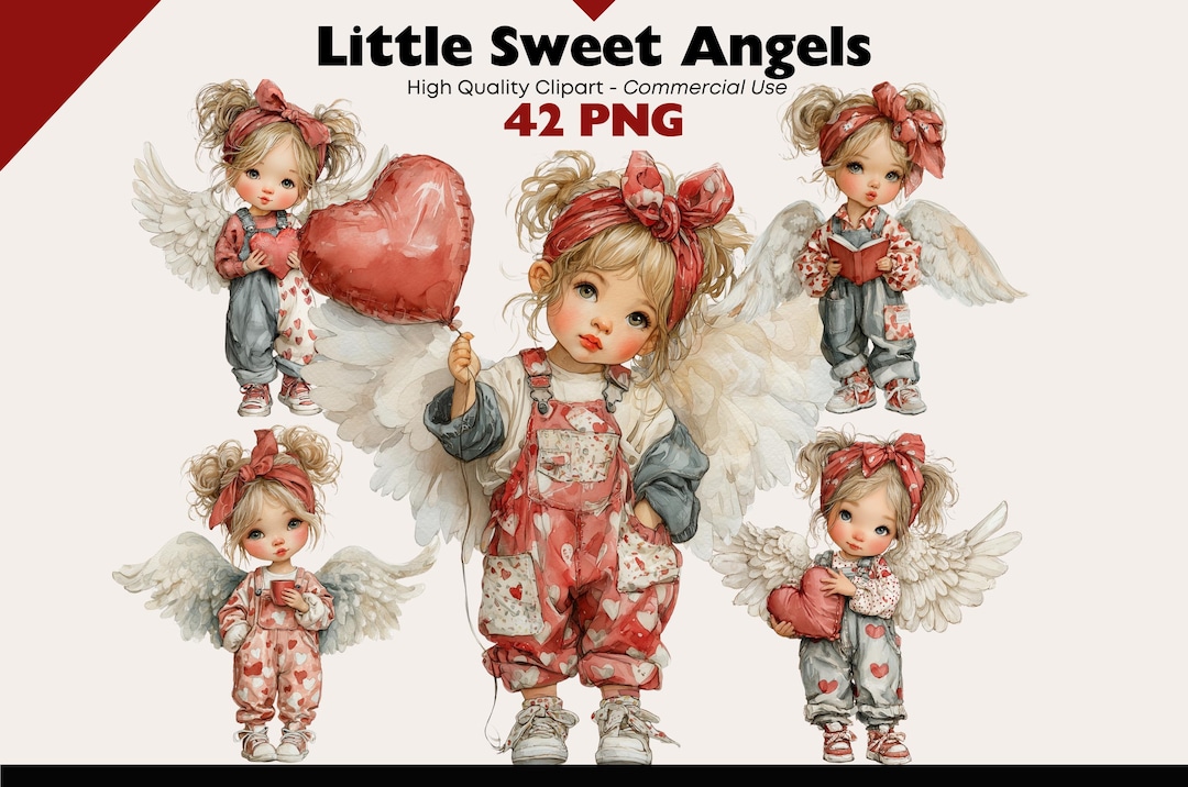 Little Sweet Angels PNG Clipart, Vintage Baby Angel Girl Illustrations ...