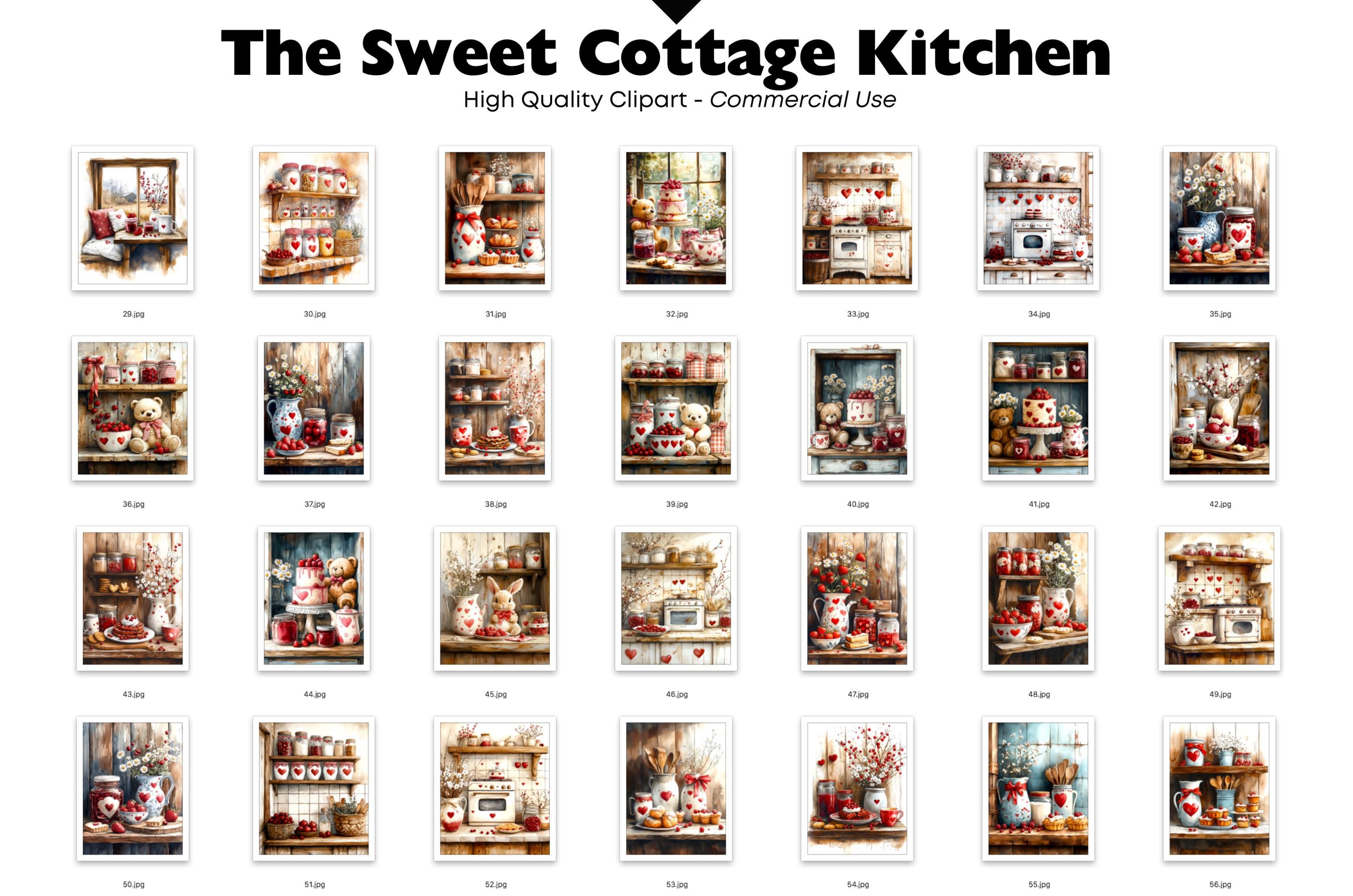 Sweet Cottage Kitchen Clipart, Farmhouse Valentine Kitchen Art, Rustic ...