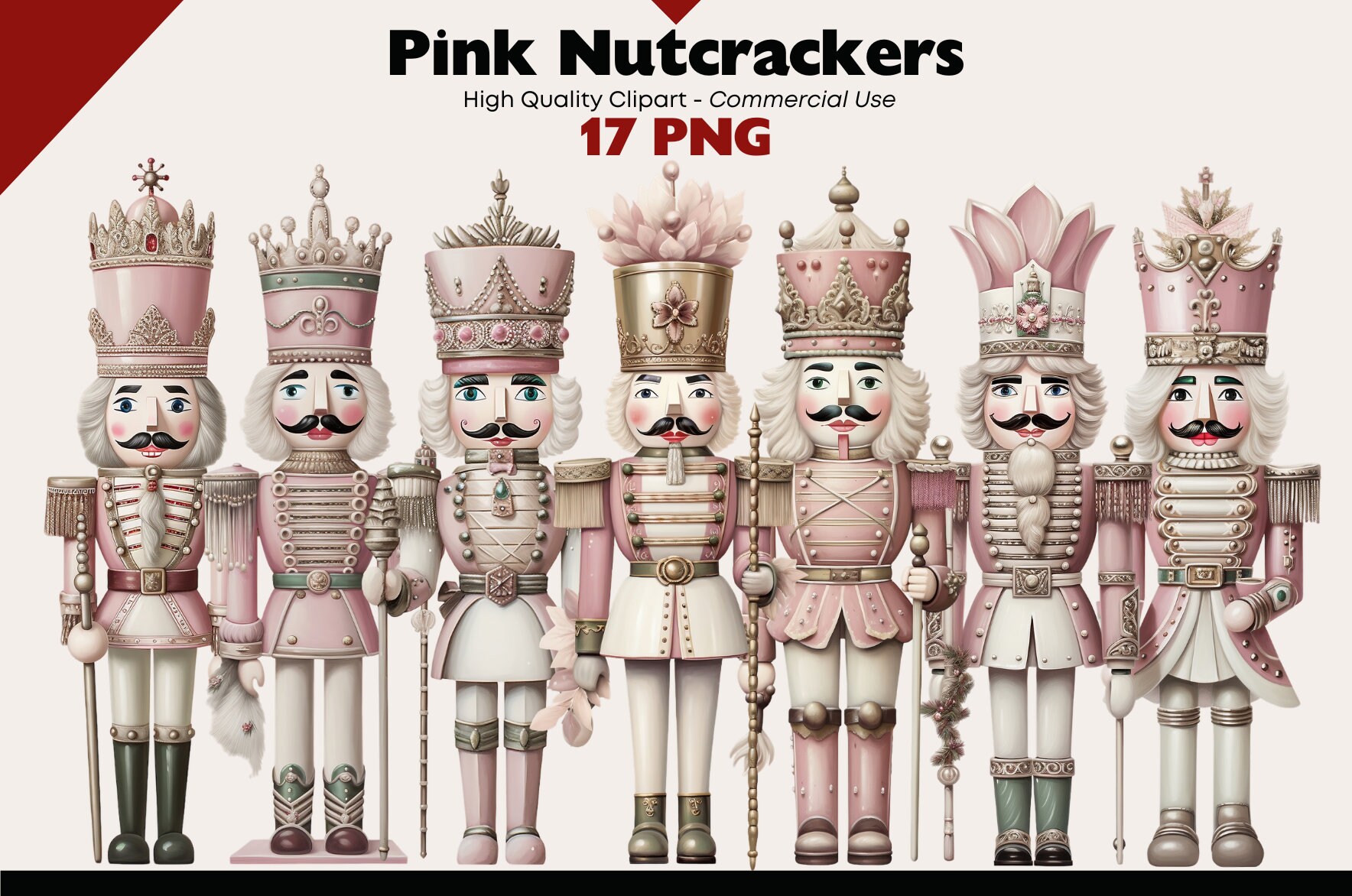 Pink Christmas Nutcracker Clipart Set, Yuletide Watercolor, Cute ...