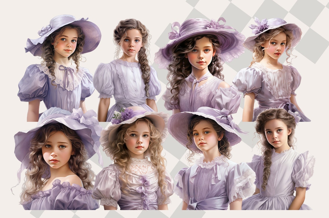 Cute Victorian Girls Clipart Vintage Watercolor Clipart - Etsy